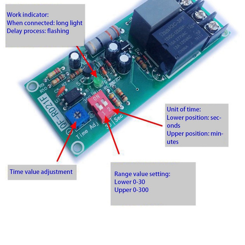 3X AC100V-220V Adjustable Timer Control Relay Module Turn Off Delay ...