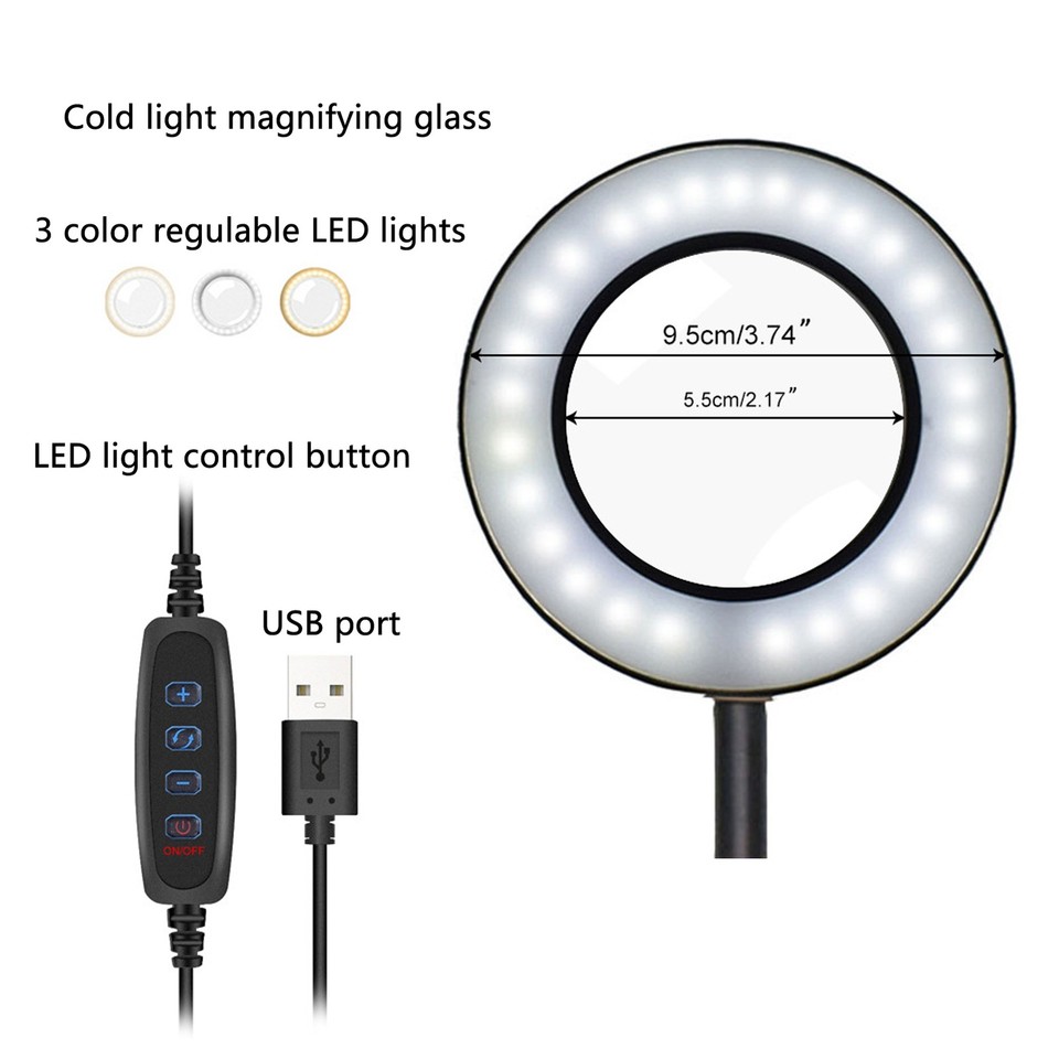Soldering Helping Hand 5 Jaws 3X USB Magnifier ABS Flexible Arms Light ...