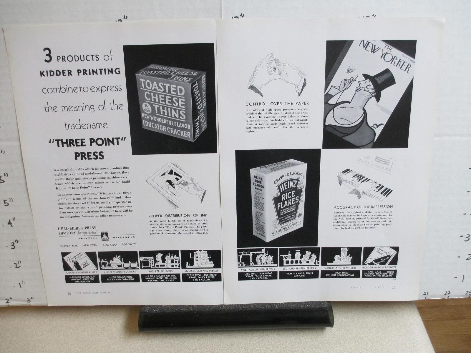 magazine ad 1935 KIDDER Press Dover NH Heinz cereal box rice flakes New ...