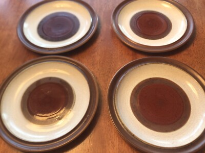 VTG 70s DENBY POTTERS WHEEL RUST Salad Plates Set Of 4 Stoneware ...