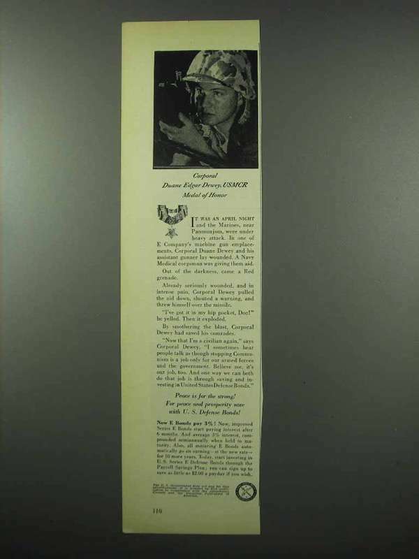 1953 U.S. Defense Bond Ad - Cpl. Duane Edgar Dewey | eBay
