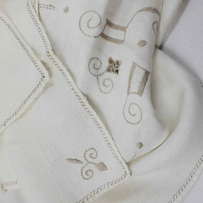 Vintage Embroidery Card Table Cloth 33x33" & 4 Napkins 11x11" Tan Ivory ...