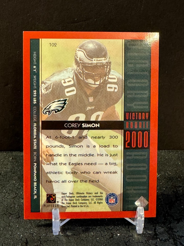 2000 Ultimate Victory Football Corey Simon Rookie RC Card #102 #'ed ...