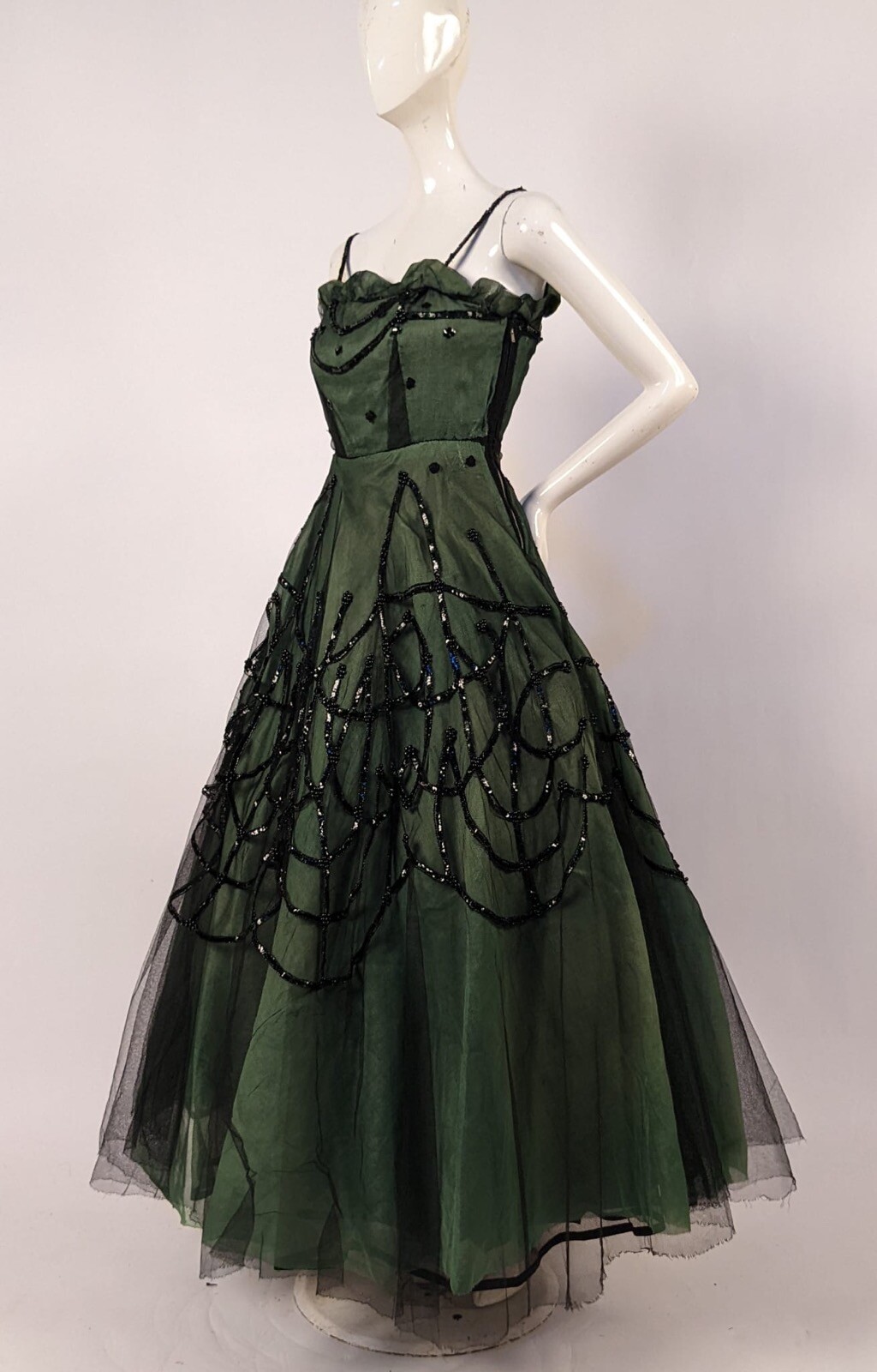 1940’S HATTIE CARNEGIE BLACK JET ON NET BALL GOWN DRESS W SEQUINS | eBay