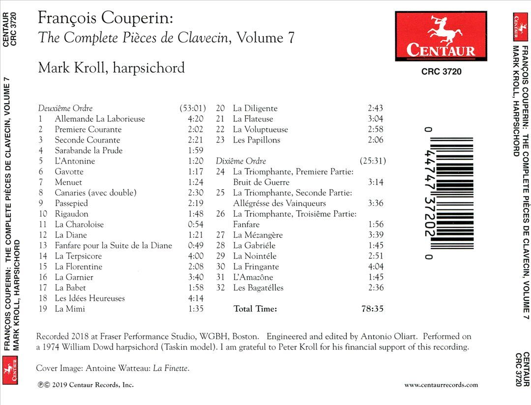 MARK KROLL FRANÇOIS COUPERIN: THE COMPLETE PIÈCES DE CLAVECIN, VOL. 7 ...