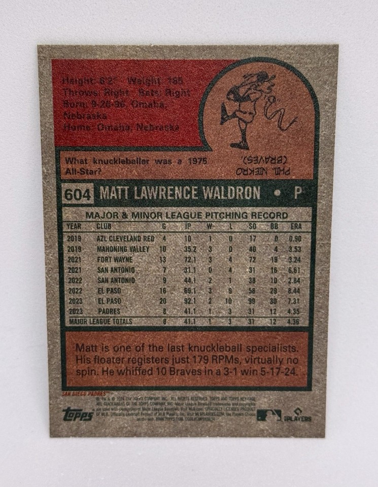 2024 Topps Heritage High Number MATT WALDRON RC - Green Border #604 ...