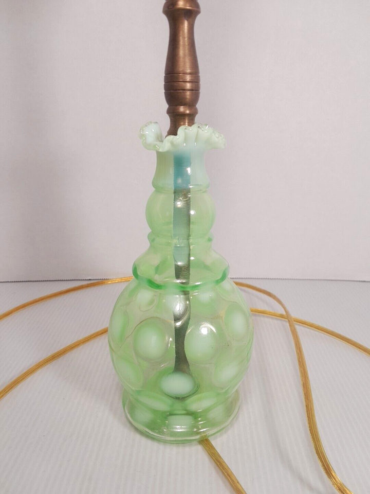 RARE Fenton Paulux Lamp Coin Dot Opalescent Green Uranium Glass 12.5 ...
