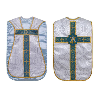 NEW Metallic Silver Roman Fiddleback Chasuble, Fiddleback Vestment 5pcs ...
