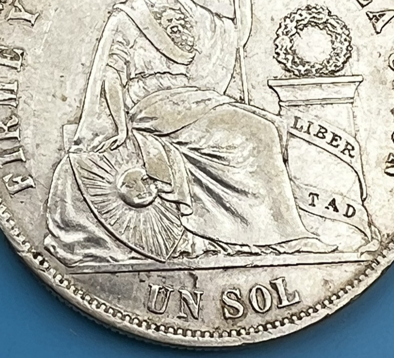 1870 PERU UN SOL YJ .900 SILVER COIN FIRME Y FELIX PERUANA LIMA, VERY ...