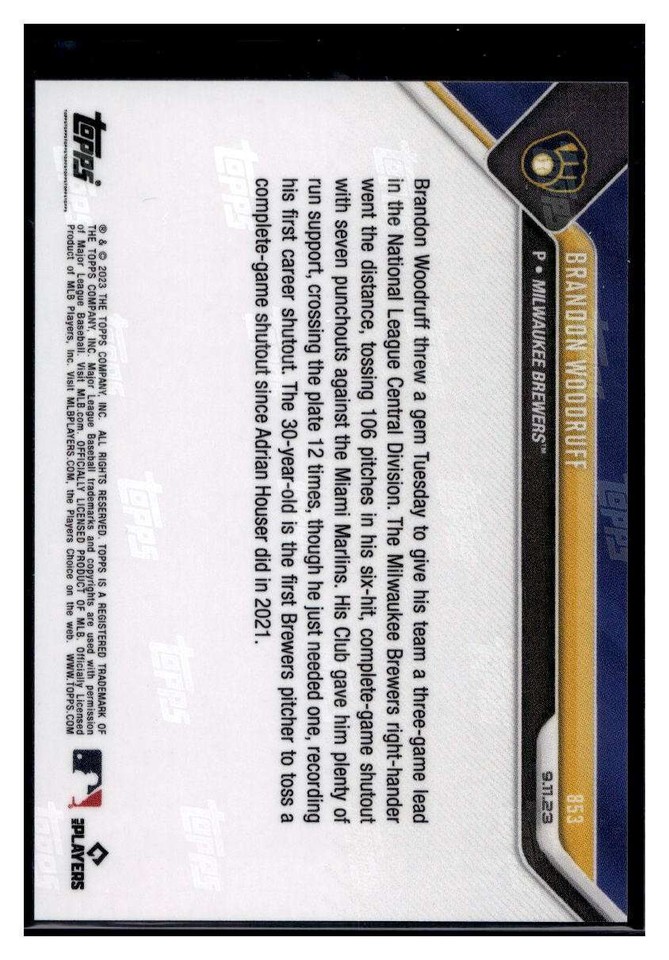 2023 Topps Now #853 Brandon Woodruff Blue Parallel Card #d 31/49 | eBay