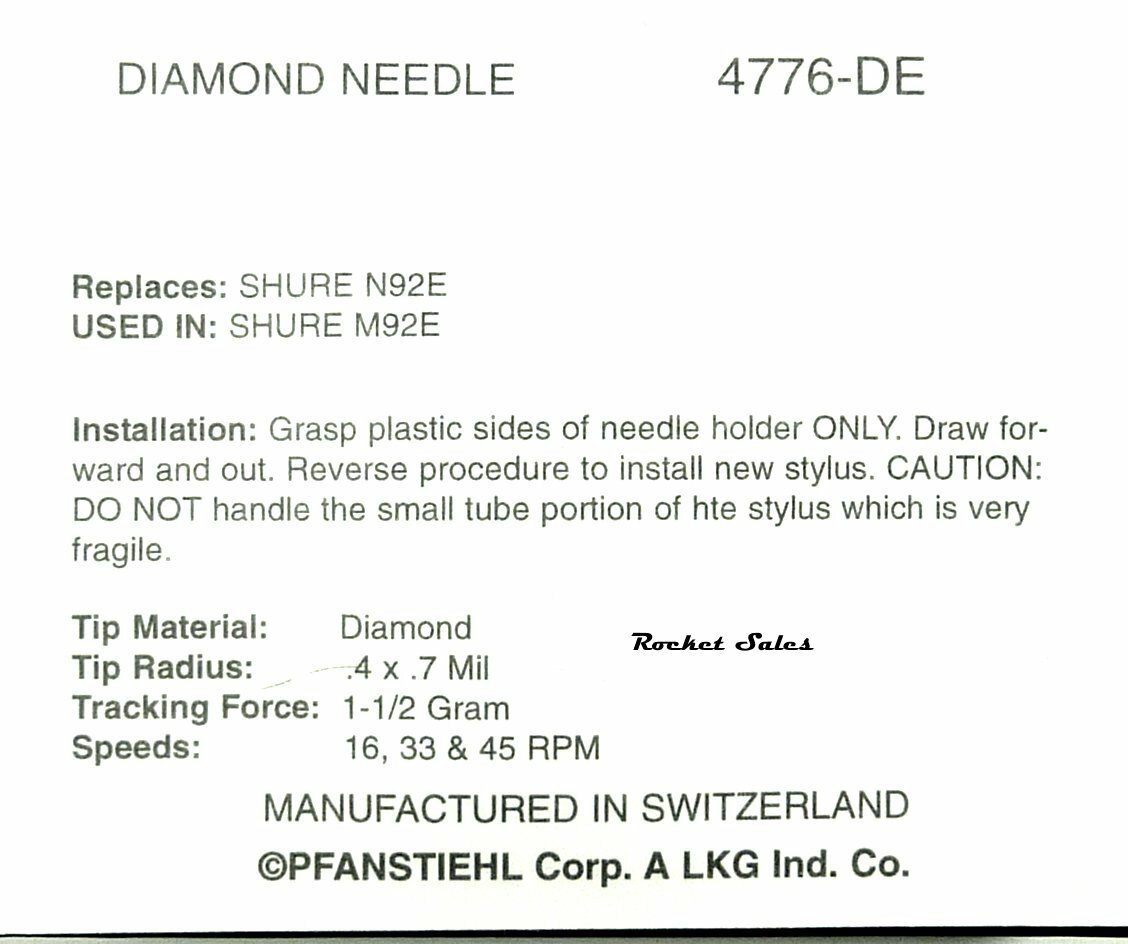 Phonograph Stylus Needle Shure RXT5 RXP3 RXT6 Pro-Track JB Series N99E ...