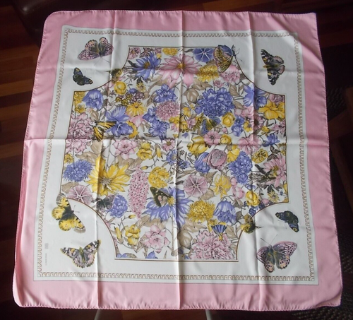 Pink 34" x 34" Manlio Bonetti Butterfly Flower Scarf Polyester Made in ...