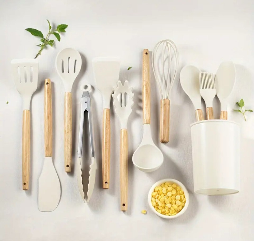 12 Pcs Kitchen Utensils Set Silicone Cooking Nonstick Spatula Turner ...