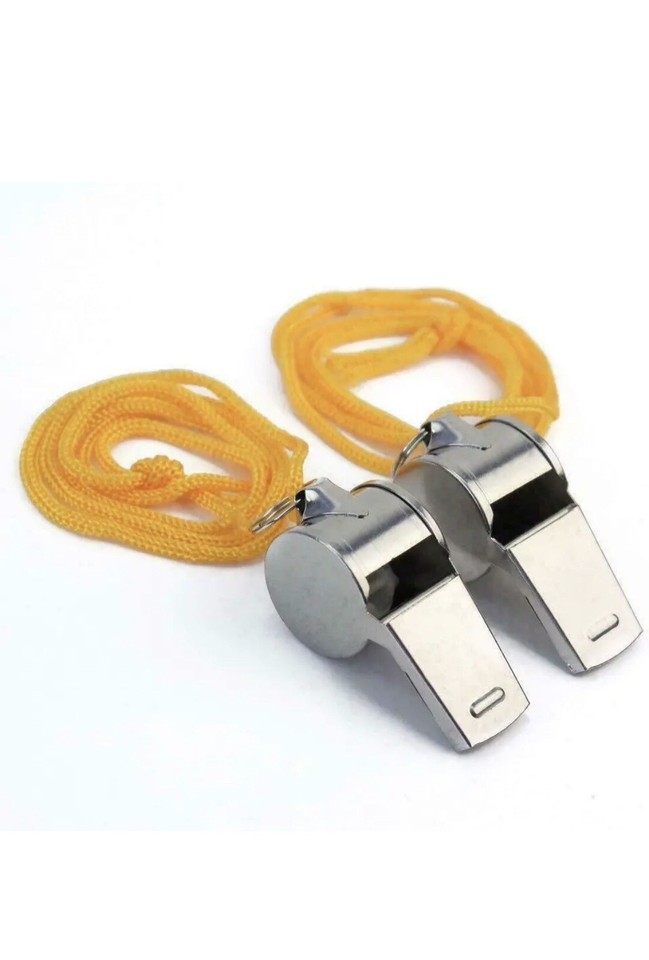 2 X METAL REFEREE WHISTLE WITH KEY RING SPORTS PE SCHOOL FOOTBALL RUGBY ...