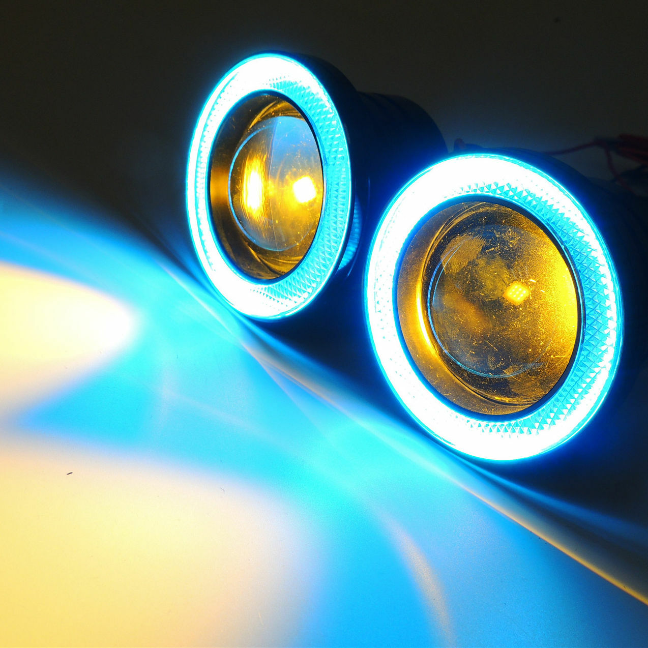 2x 2.5/3/3.5" inch Yellow LED Fog Lights with Angel Eyes Halo Ring Car ...