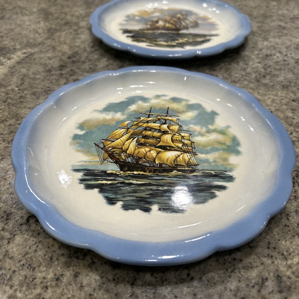 Vintage Nautical Decor Clipper Ship And Windjammer Schooner Plates 7.75 ...