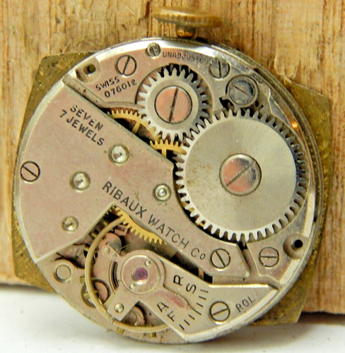 Vintage Ribaux 7 jewel men's wrist watch movement with dial hand and ...