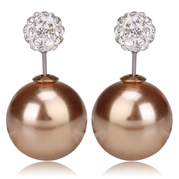 Doppel zwei Perlen Ohrringe Shamballa Strass Kristall Gold Silber ...