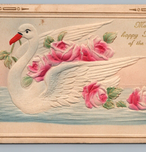 Beautiful Swan Roses Flower Hand Colored Tinted Heavy Embossed Vintage ...