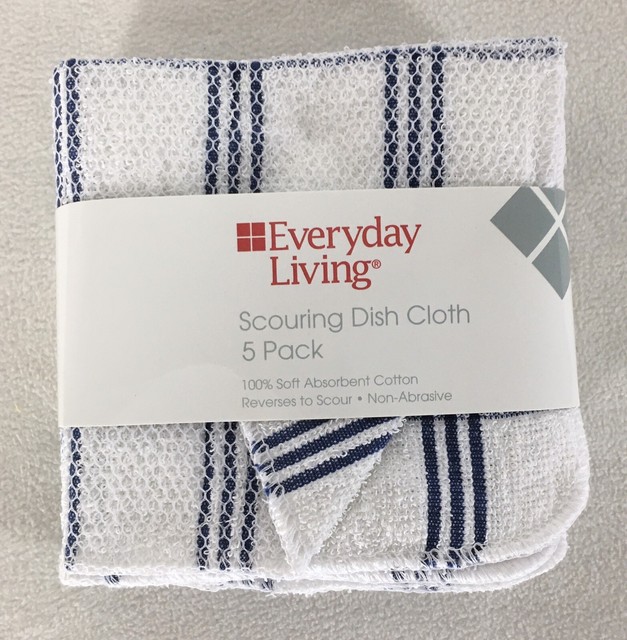 5 Cotton Terry Scouring Mesh Scrubber Dish Cloths Rags Kitchen Towels ...