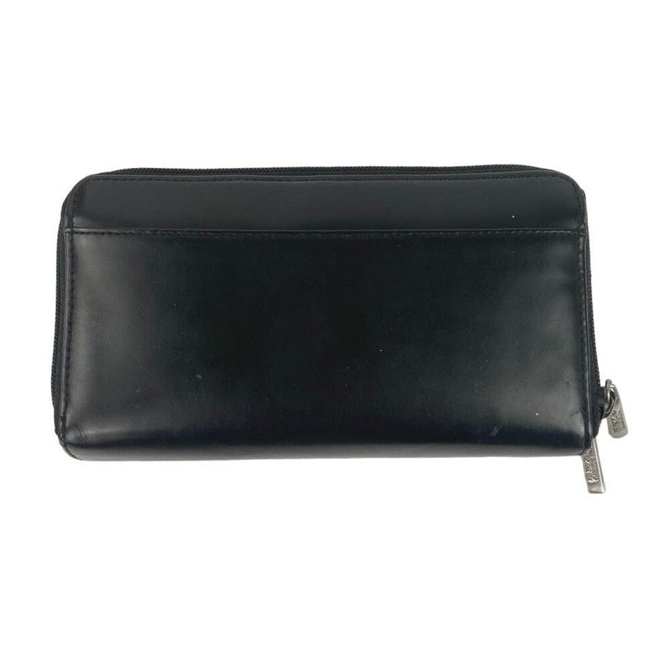 Enzo Angiolini Black Leather Zip Around Silver Hardware Purse Wallet ...