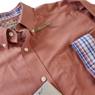 NWT Ariat Wrinkle Free solid Pinpoint Oxford Percinnamon Long Sleeve ...