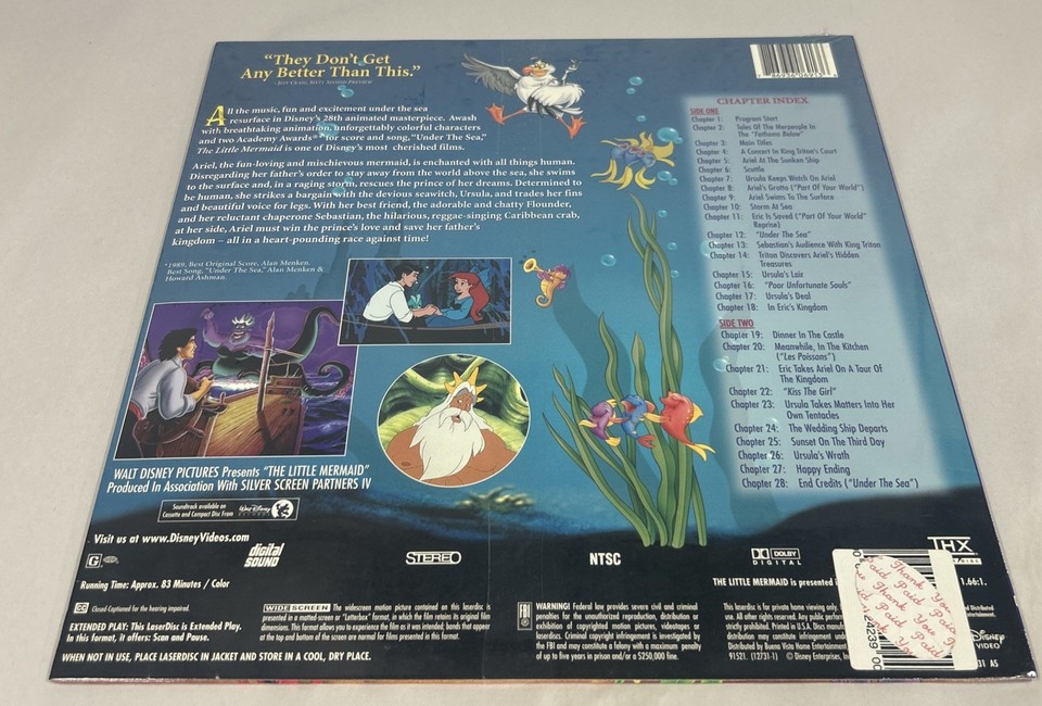 The Little Mermaid : Widescreen Laserdisc Disney Home Video Fully ...