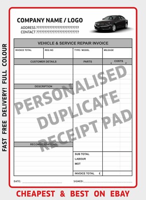 A5 Invoice Receipt Pad GARAGE / MECHANIC Service Book *FREE P&P ...