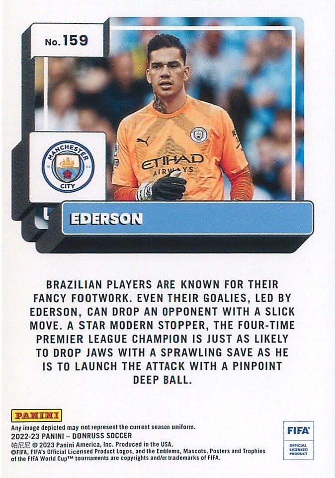 Ederson 2022-23 Panini Donruss Soccer Base Card #159 Manchester City | eBay
