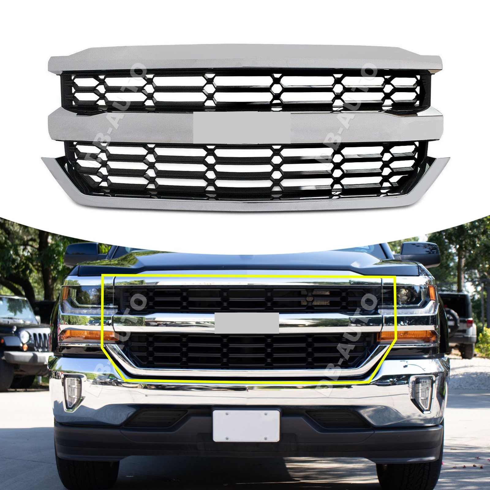 Front Upper Grille Chrome For 2016-2019 2016 Chevrolet Silverado 1500 ...