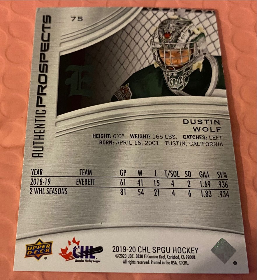 DUSTIN WOLF 2019-20 CHL SP GAME USED TRUE ROOKIE /32 CALGARY FLAMES ...