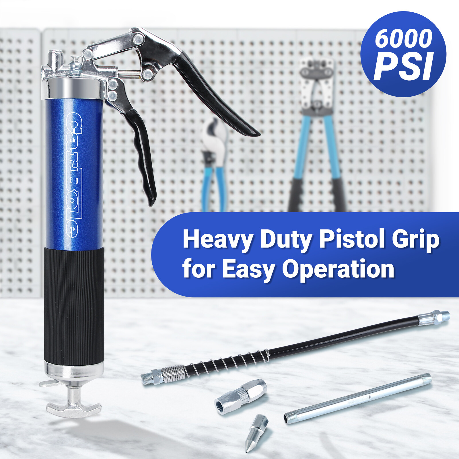 Heavy Duty 6000PSI Grease Gun Automatic Pistol Grip w/ 12" Flex Hose ...