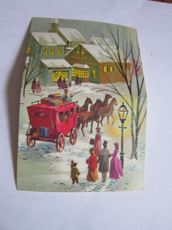 Winter Scene Stagecoach Victorian PARTIAL Card or print - Folded Heavy ...