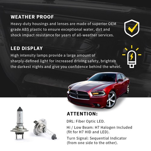 VLAND LED Headlights For 2011-2014 Dodge Charger Sequential&D2H Bulbs ...