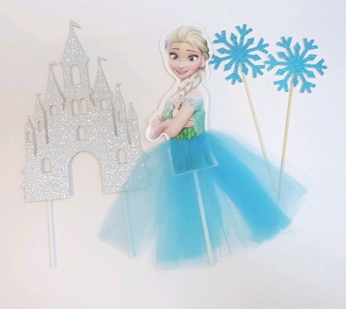 4pcs Frozen Elsa cake topper Disney Princess snowflake castle cupcake ...