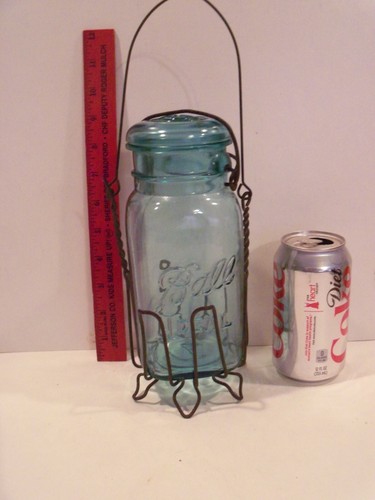 VINTAGE ANTIQUE BALL MASON GLASS JAR WITH WIRE CARRIER,HARNESS-GLASS ...