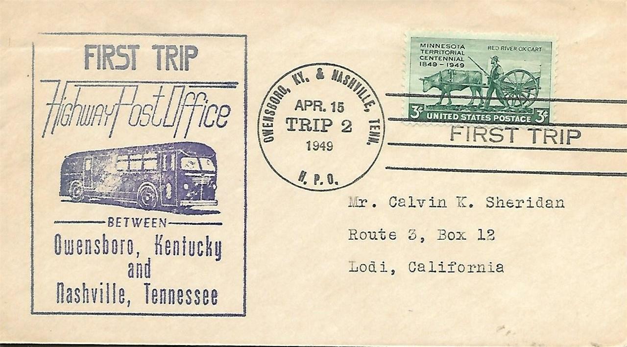 Highway Post Office (HPO) Trip 2 Owensboro KY & Nashville TN April 15 ...