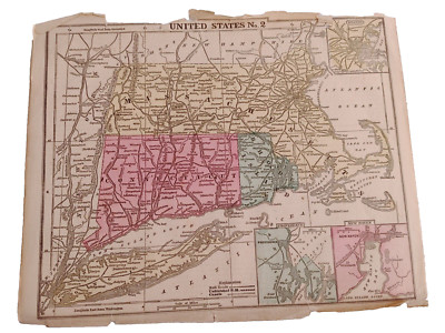 CT, MA, ME, NH, RI, VT - Hand Colored Map - 4