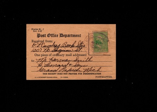 Post Office Dept 1c Prexie Coil Trim Receipt Form #3817 Violet CDS ...