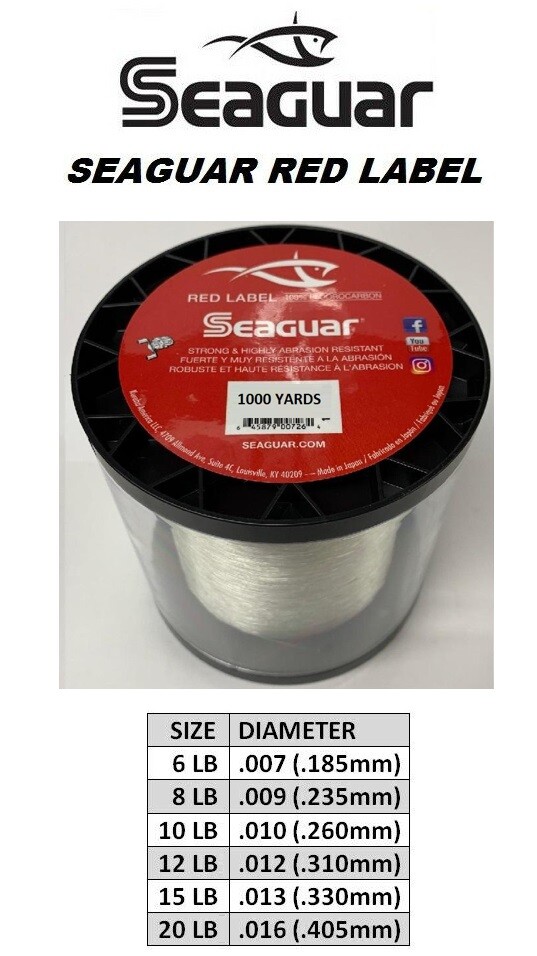 SEAGUAR RED LABEL 100% FLUOROCARBON Fishing Line 1000 YARDS PICK YOUR ...