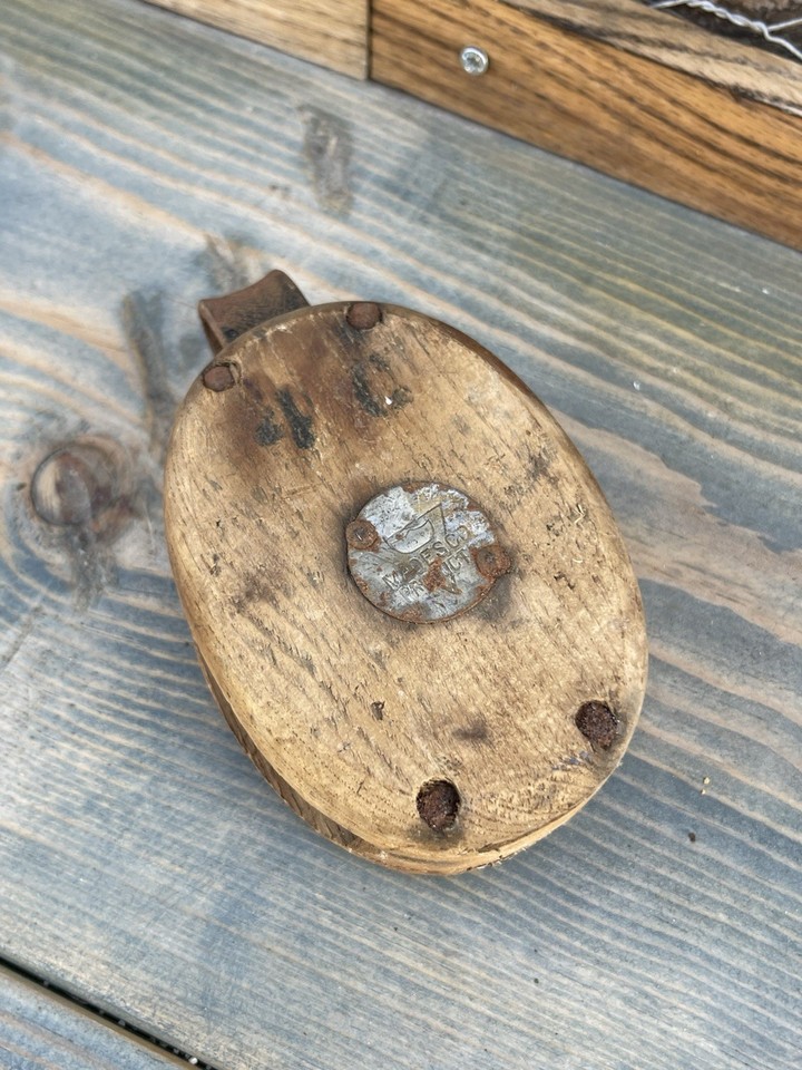 Antique Madesco Wood Metal Block & Tackle Pulley | eBay