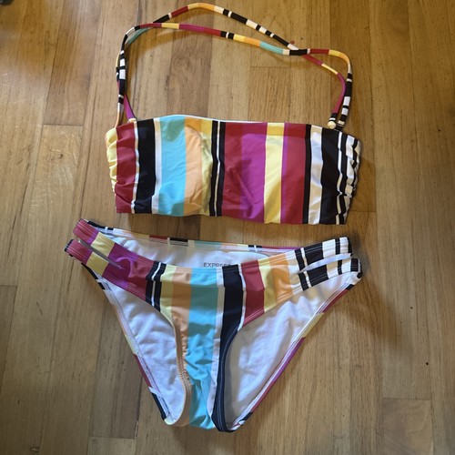 Express ladies small Medium bikini bathing suit set stripes | eBay