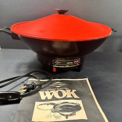 West Bend 6qt Electric Wok 14" Red Non Stick Stir Fry Skillet USA WORKS ...