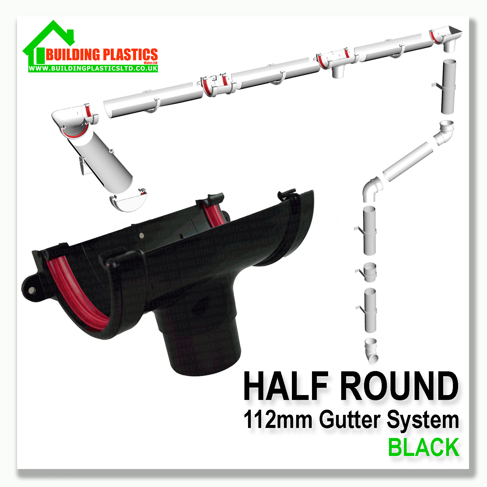 HALF ROUND BLACK GUTTER, DOWNPIPE & FITTINGS - 112mm GUTTER & 68mm | eBay