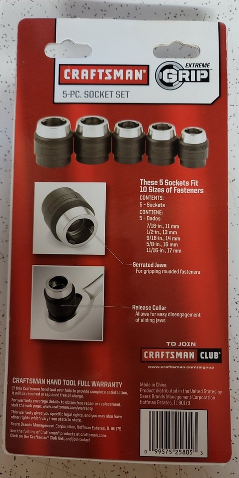 CRAFTSMAN 5 PIECE EXTREME GRIP SOCKET SET 3/8 DRIVE 912757 | eBay