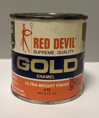 Vintage Red Devil Paint Can Gold Ultra Bright Enamel 8 Oz Metallic Gold ...