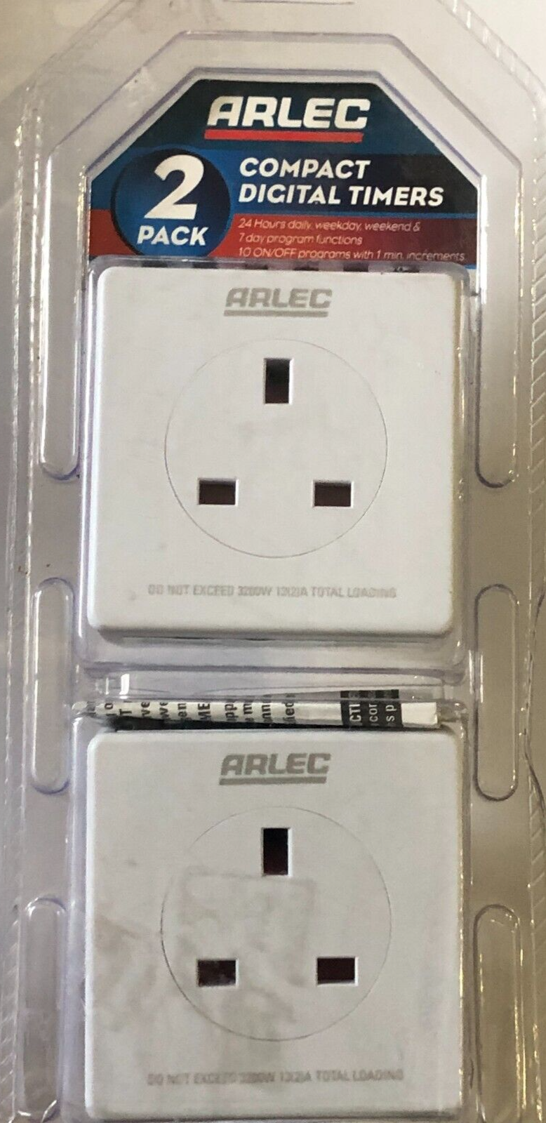 Twin 2 Pack of Arlec White Plug Socket Compact LCD Digital Security ...