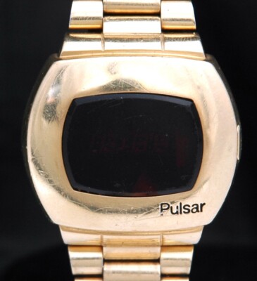 PULSAR P2 RED LED 14K GOLD GF Digital WATCH VTG Time Computer RARE ...
