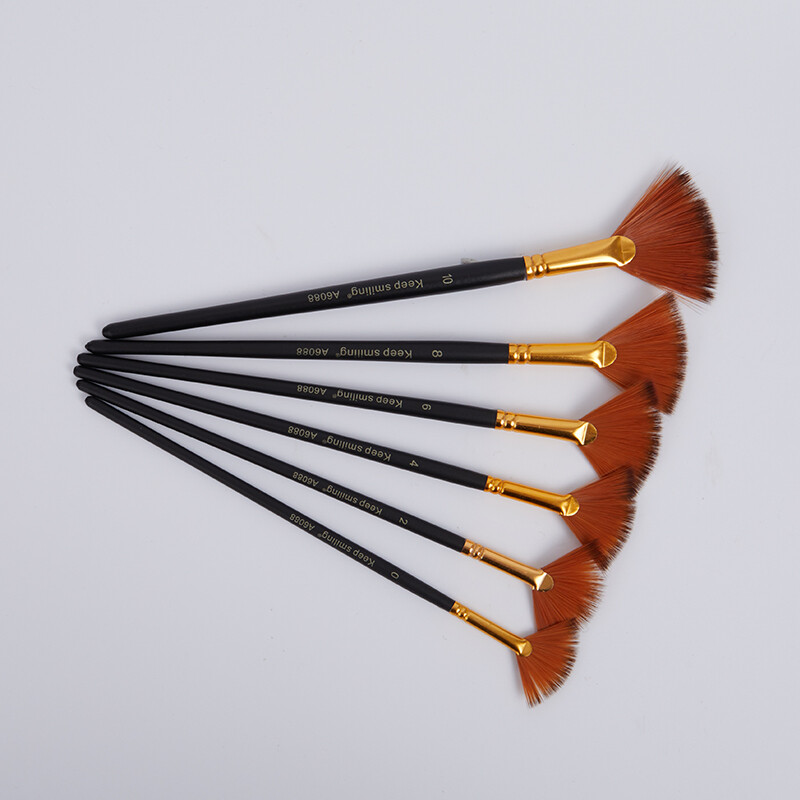 6Pcs/Set Fan shaped Nylon Hair Gouache Acrylic Watercolor Paint Brush ...