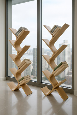 Atlas Geometric Bamboo Bookshelf Freestanding Diagonal Display Rack 6 ...